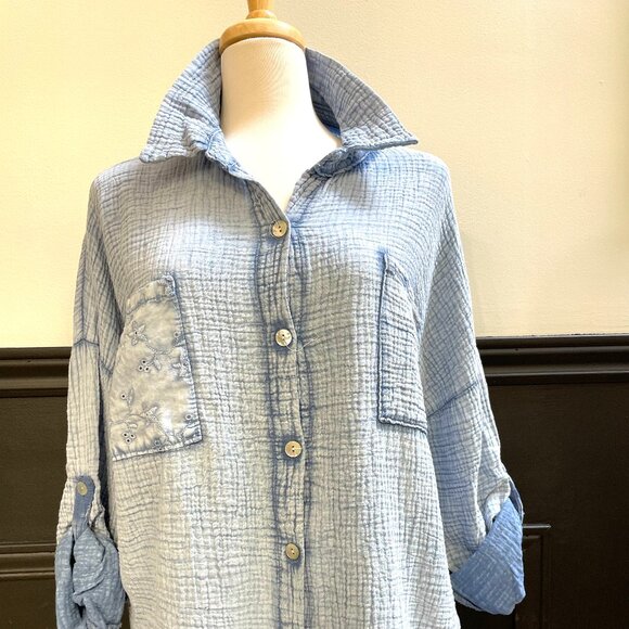 Tops | Waffle Cotton Weekender Shirt Denim | Poshmark
